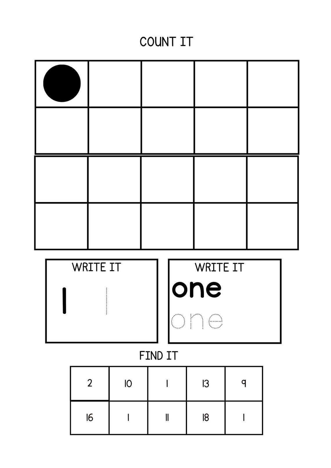 Number Worksheets, Counting Activity, Learn Numbers 1-20, Kindergarten ...