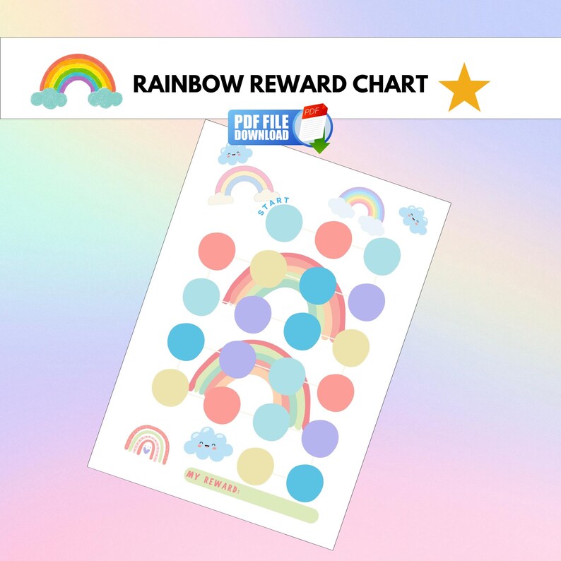 Rainbow Reward Chart Printable for Kids, Rainbows Potty Training Chart ...