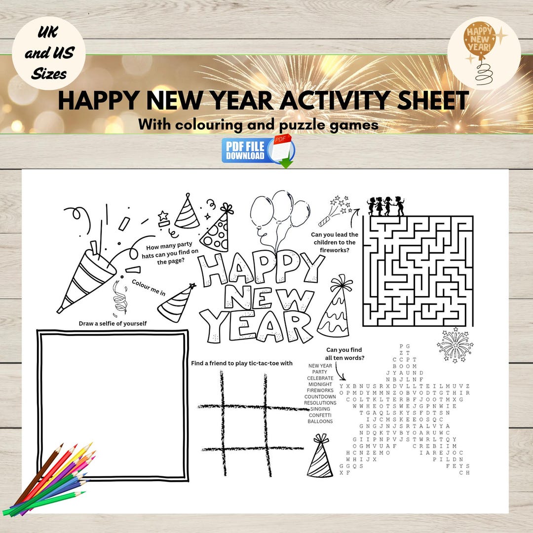 New Year’s Eve Activity Sheet for Kids, Printable NYE Games, Happy New ...