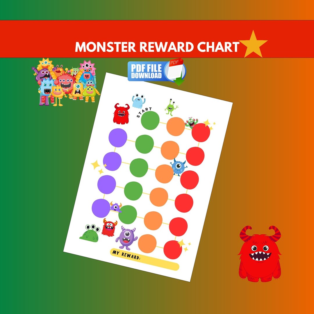 Monster Printable Reward Chart for Kids, Monster Potty Training Chart ...