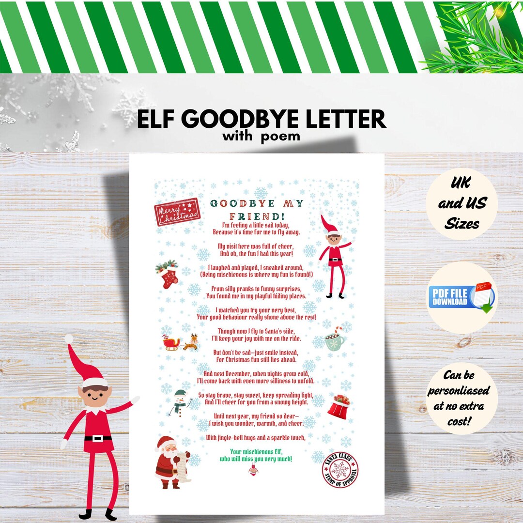 Elf Goodbye Letter Printable, Christmas Elf Departure Poem Note for ...