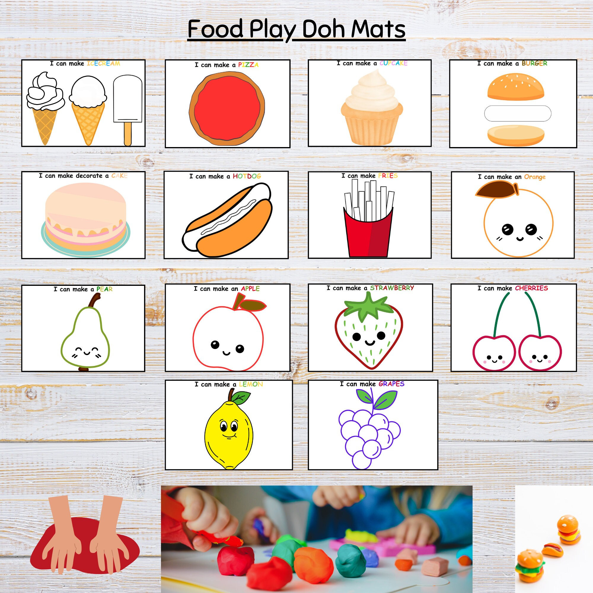 Food Playdough Mats Printable, Creative Visual Activity Mats, Sensory ...