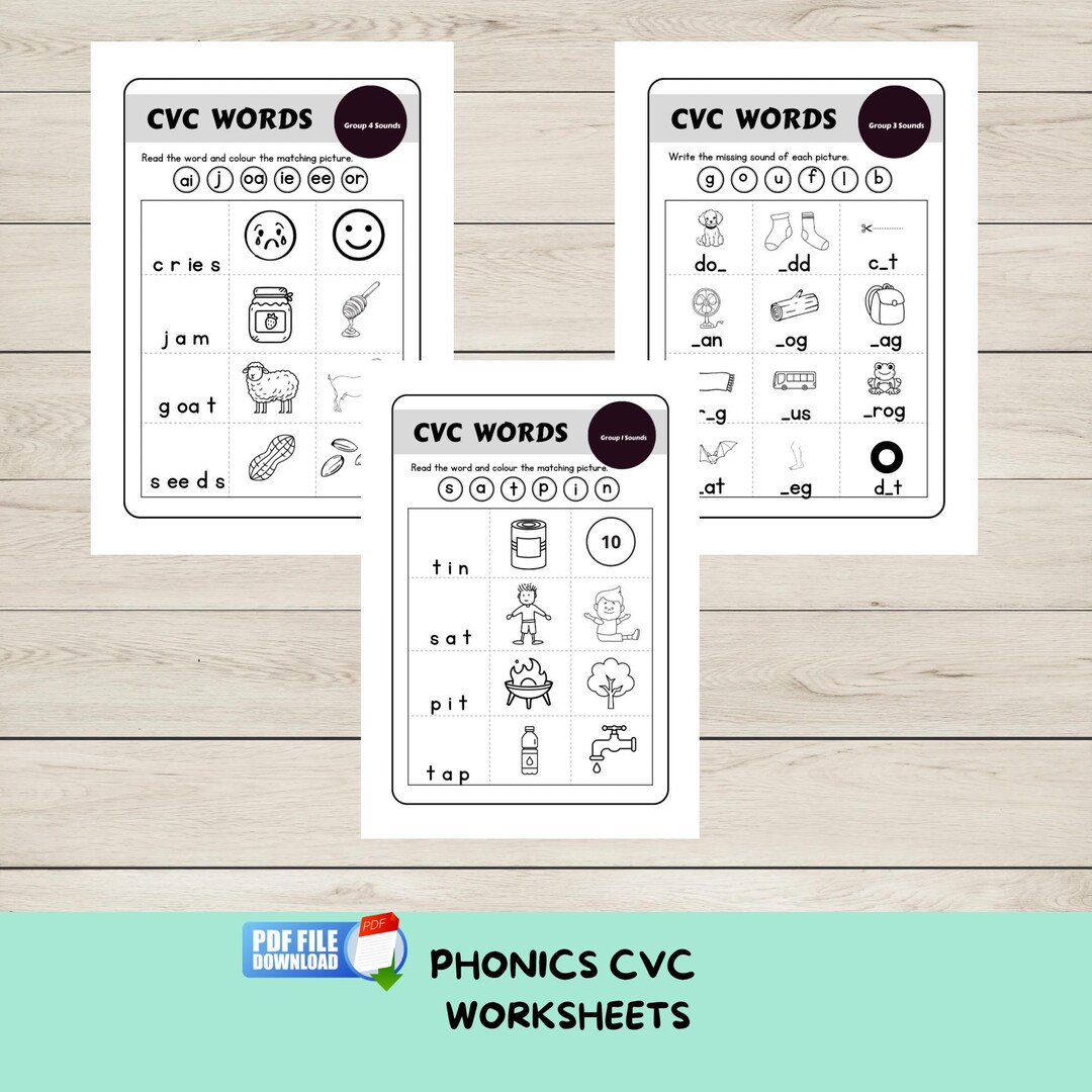 Phonics CVC Words Worksheets, Groups 1-4, Literacy Activity, Instant ...