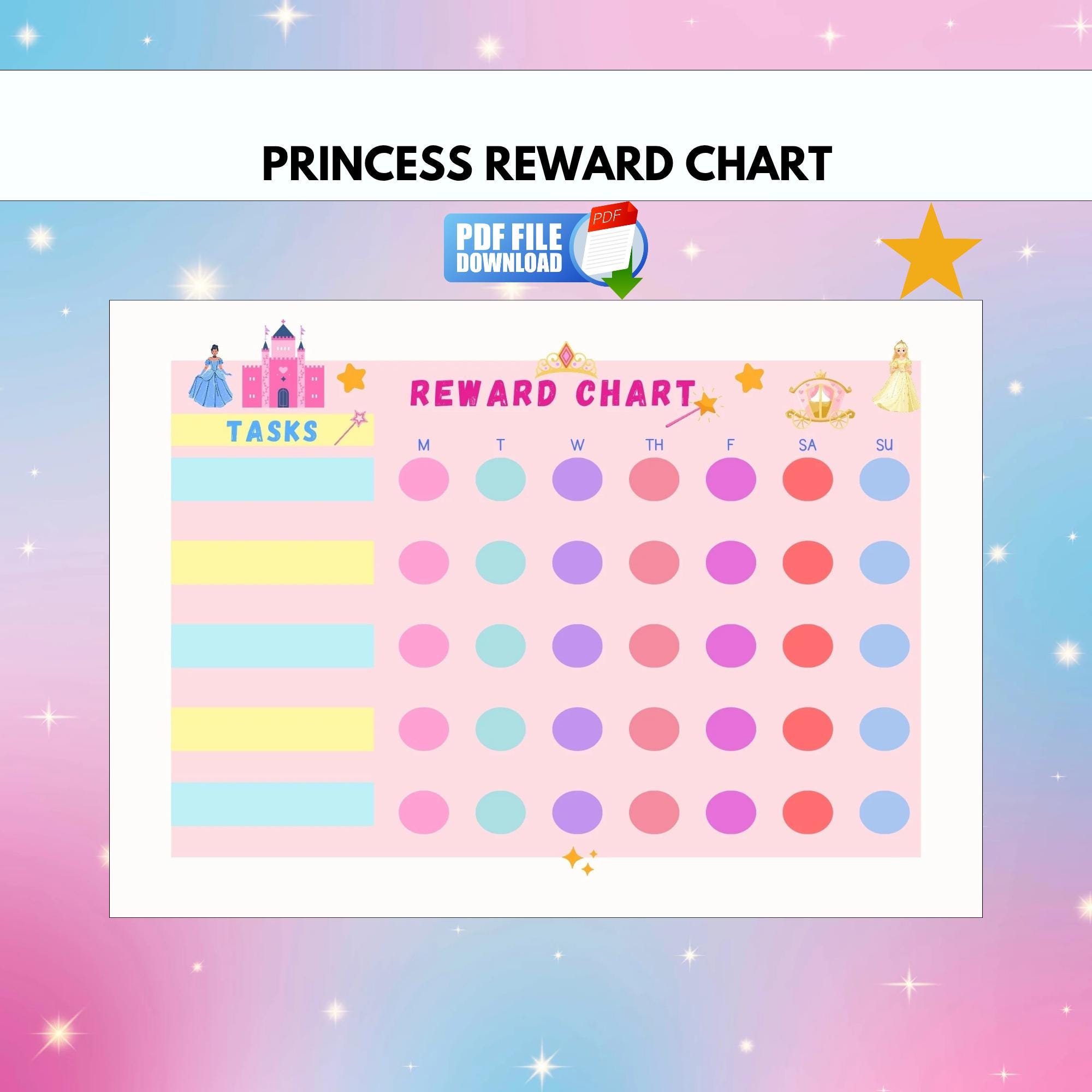 Princess Daily Chores Chart Printable, Kids Princess Sticker Reward ...