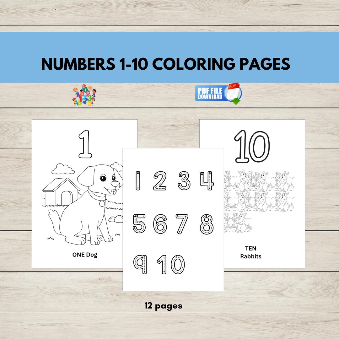 Number Coloring Activity Book, Counting and Numbers 1-10, Printable ...