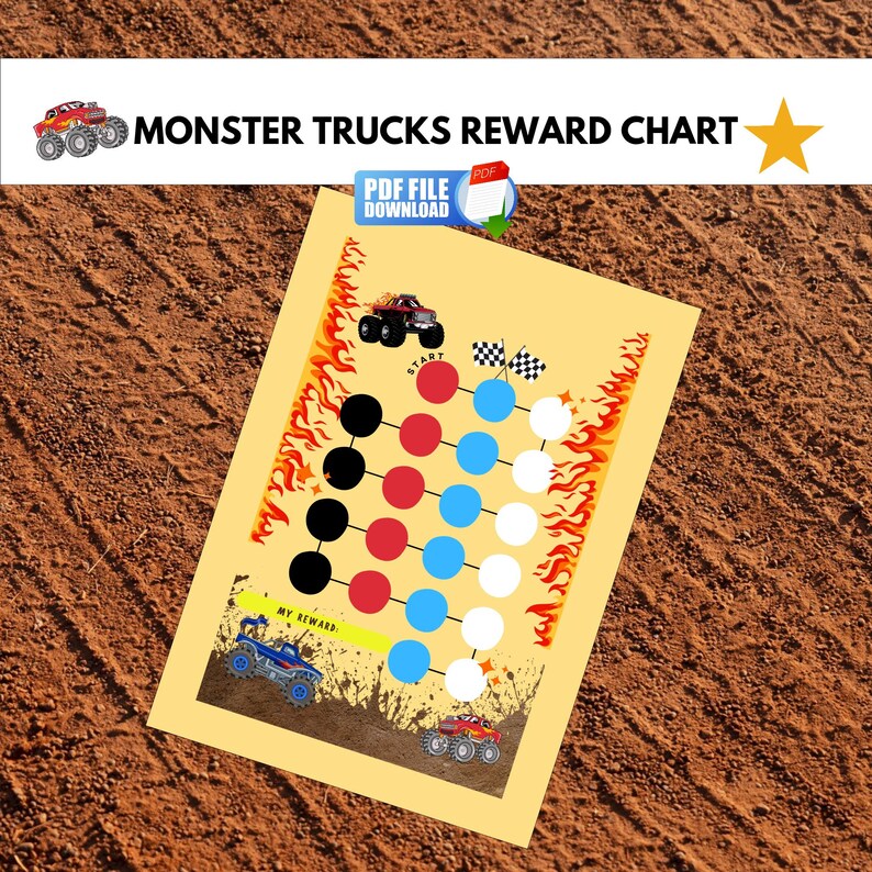 Printable Monster Truck Reward Chart, Big Cars Sticker Behaviour Chart ...