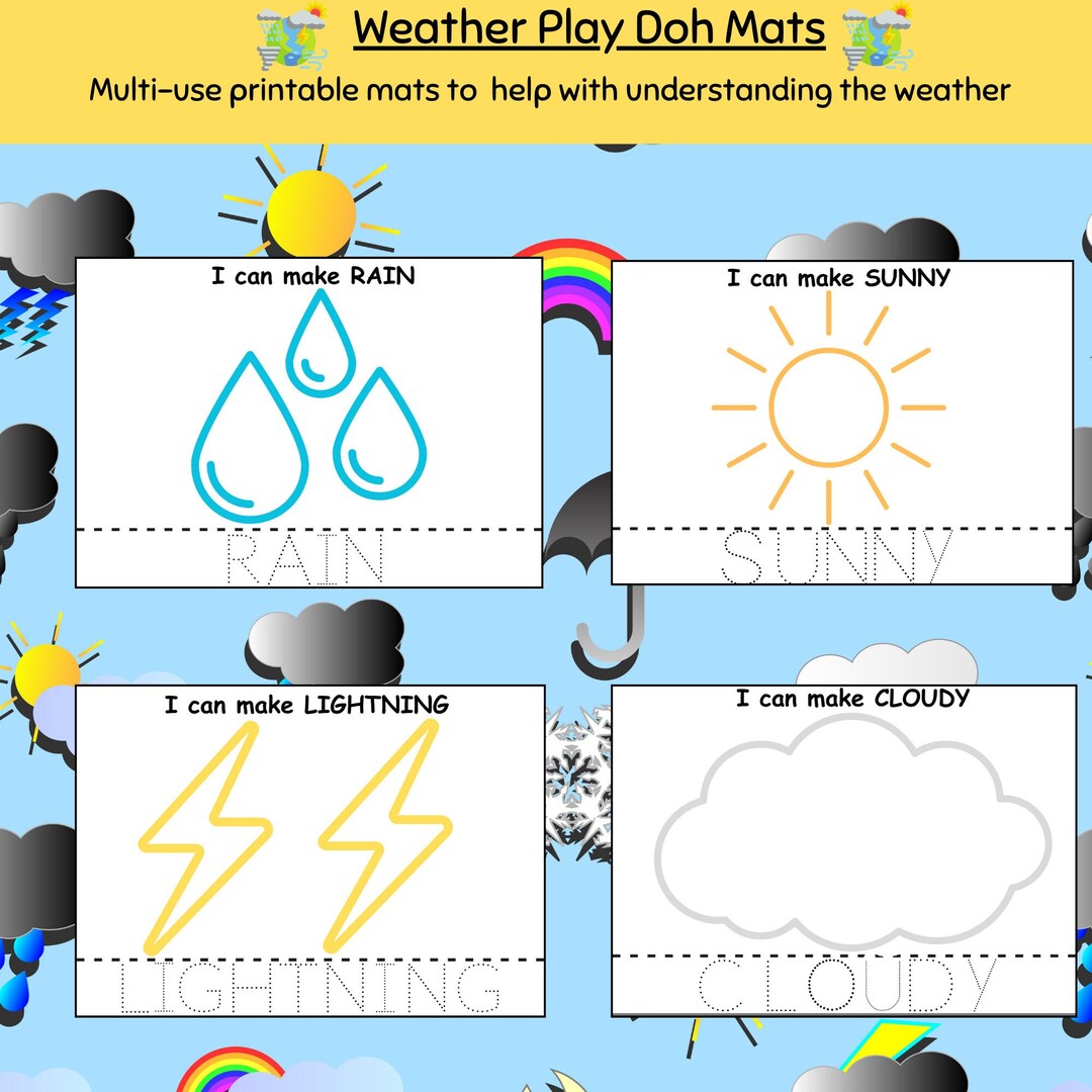 Weather Printable Playdough Mats, Printable Activity Mats for Preschool ...