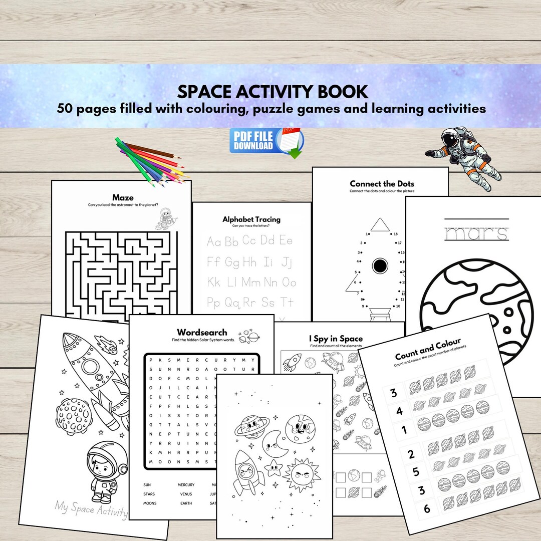 Outer Space Activity and Colouring Book Printable for Kids, Space ...