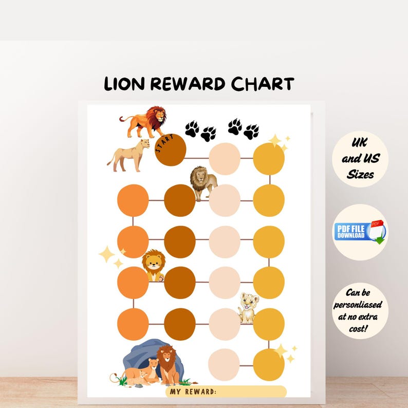 Lion Kids Reward Chart Printable, Lion Themed Potty Training Chart ...