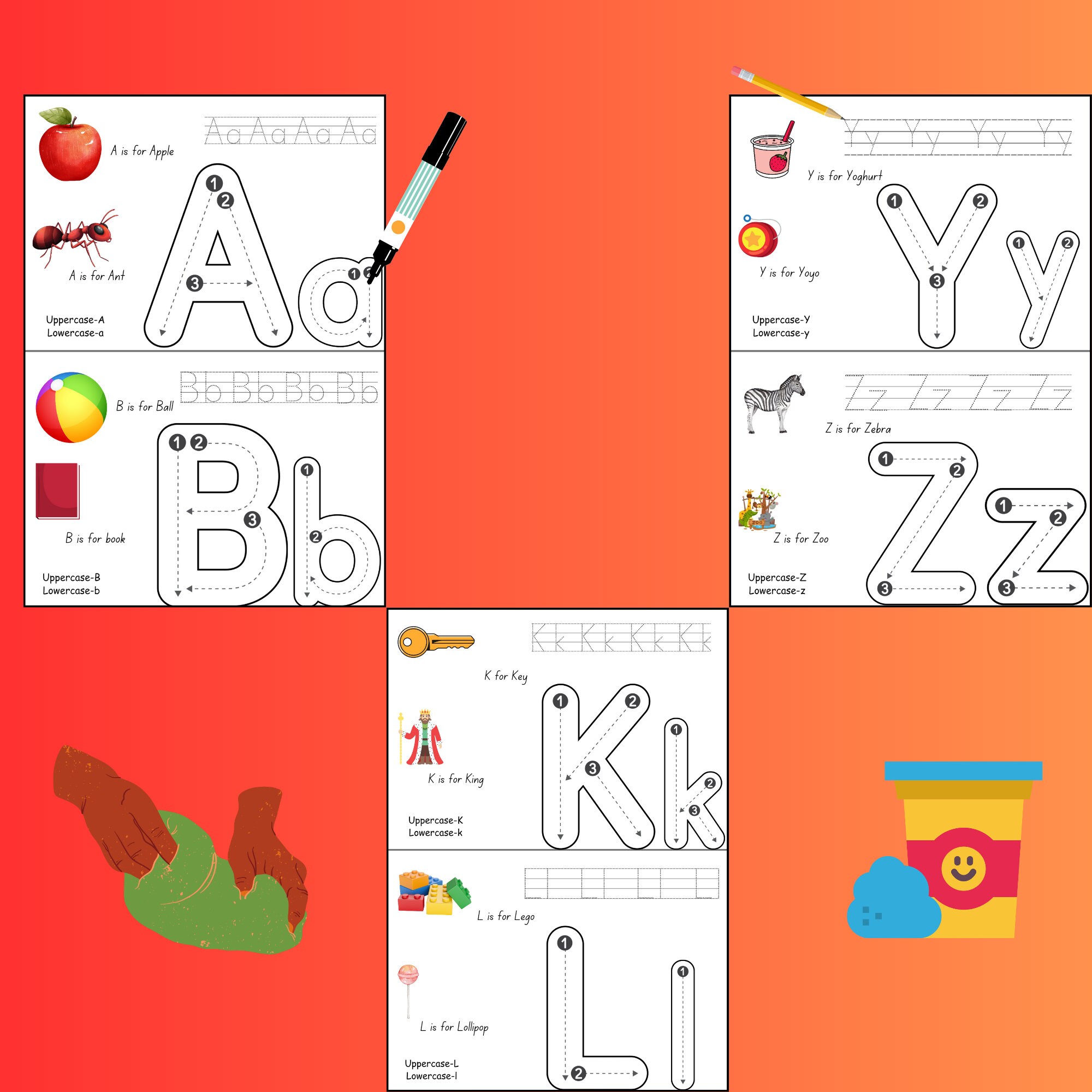 Alphabet Activity Learning Bundle, Preschool ABC Letter Tracing ...