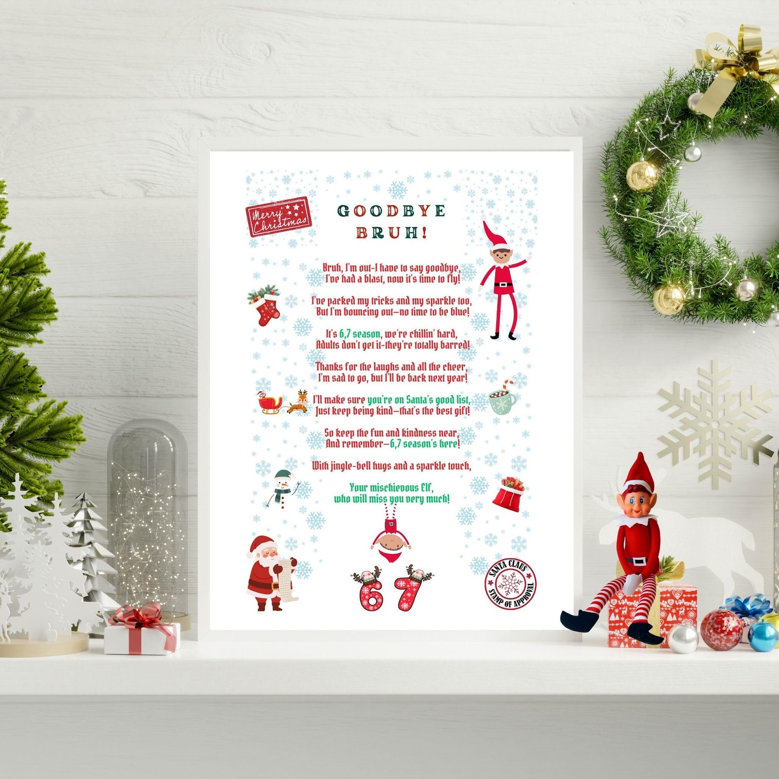Elf 'goodbye Bruh' '6 7 Trend Letter Printable for Kids, Funny Elves ...