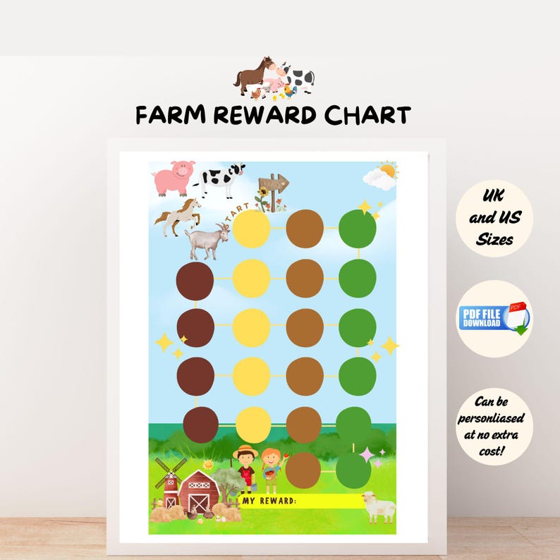 Farm Animals Sticker Reward Chart, Kids Printable Chart, Farm Potty ...
