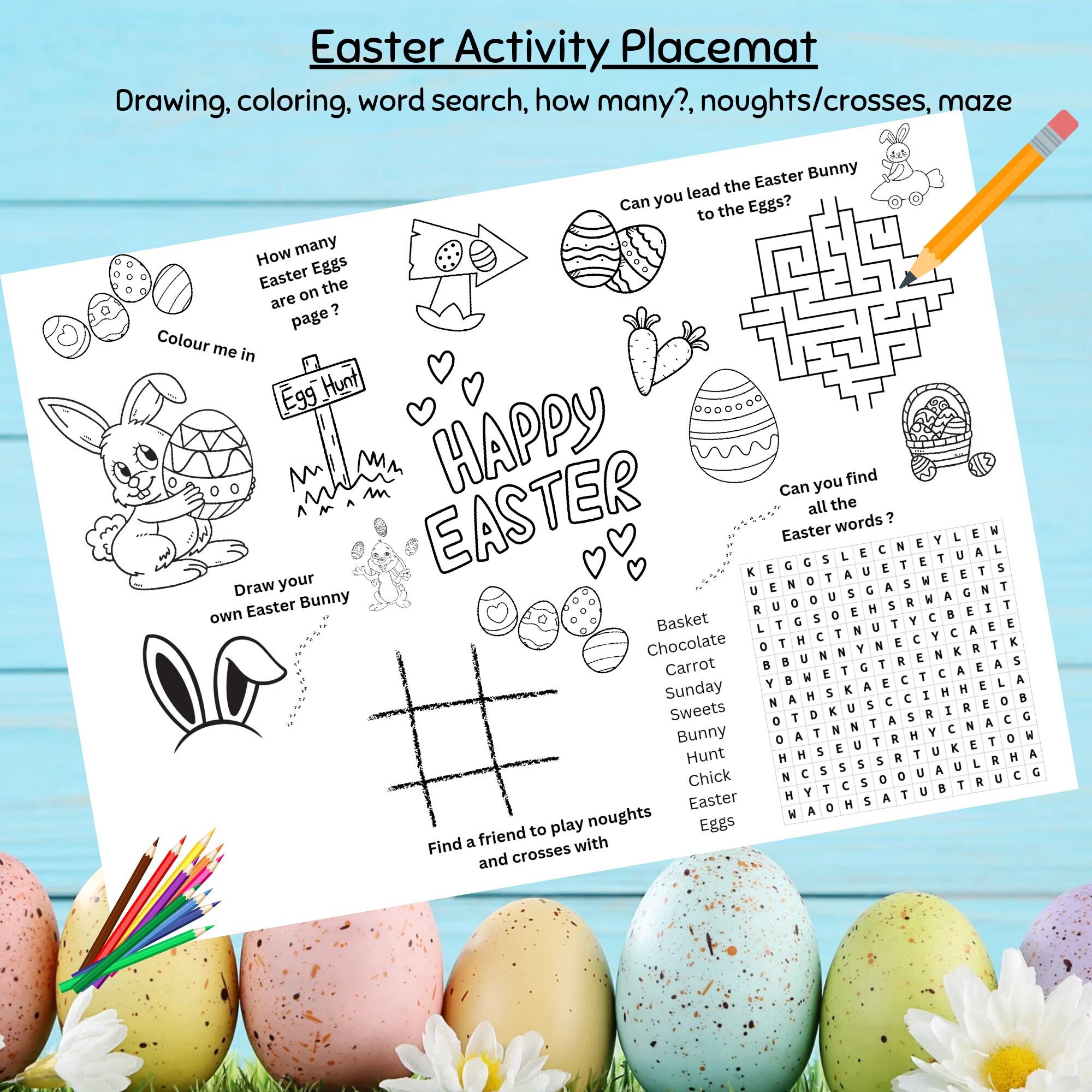 Easter Coloring Page, Printable Easter Activity Placemat, Easter ...