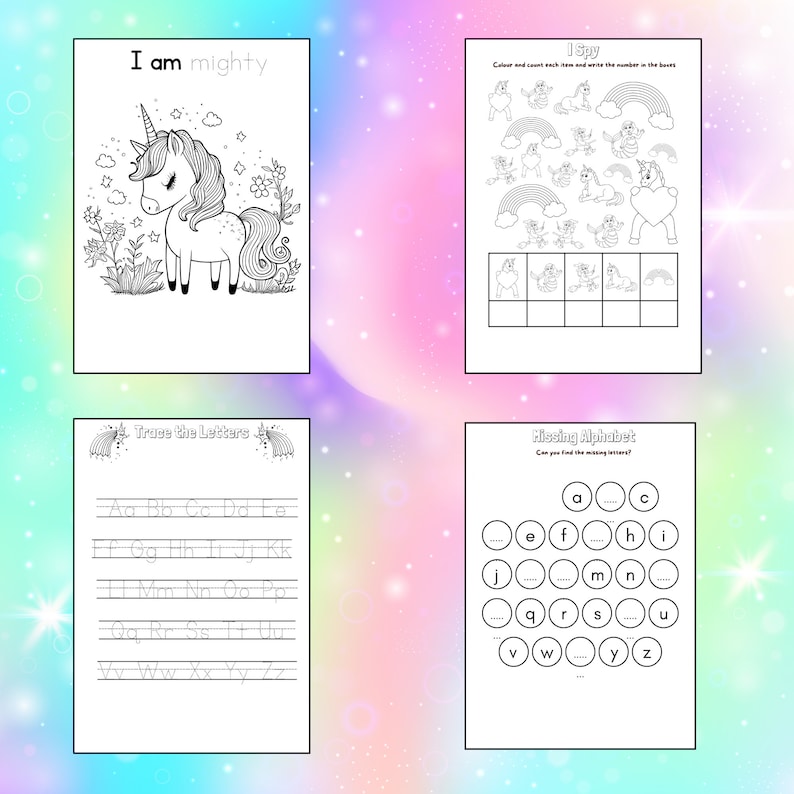 Unicorn Activity Book Printable PDF, Unicorn Coloring Sheets, Kids ...