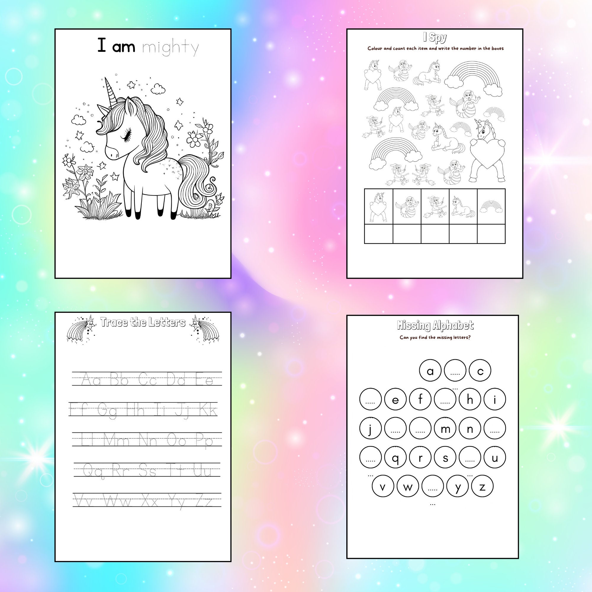 Unicorn Activity Book Printable PDF, Unicorn Coloring Sheets, Kids ...