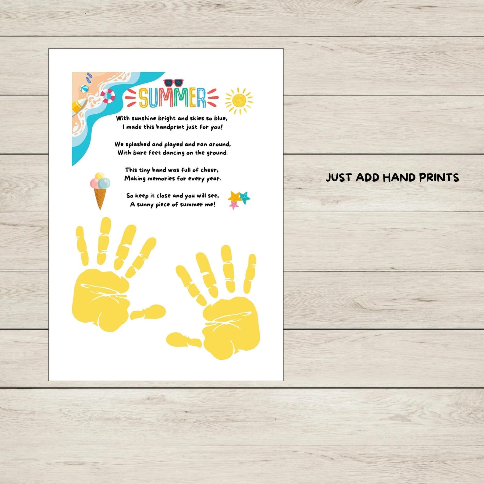 Summer Handprint Craft With Poem, DIY Printable Gift for Parents, End ...