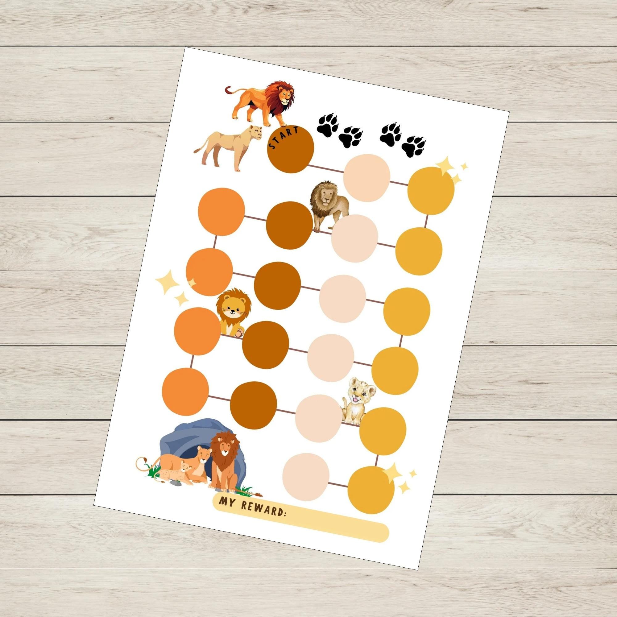 Lion Kids Reward Chart, Printable Lion Potty Training Chart, Behaviour ...