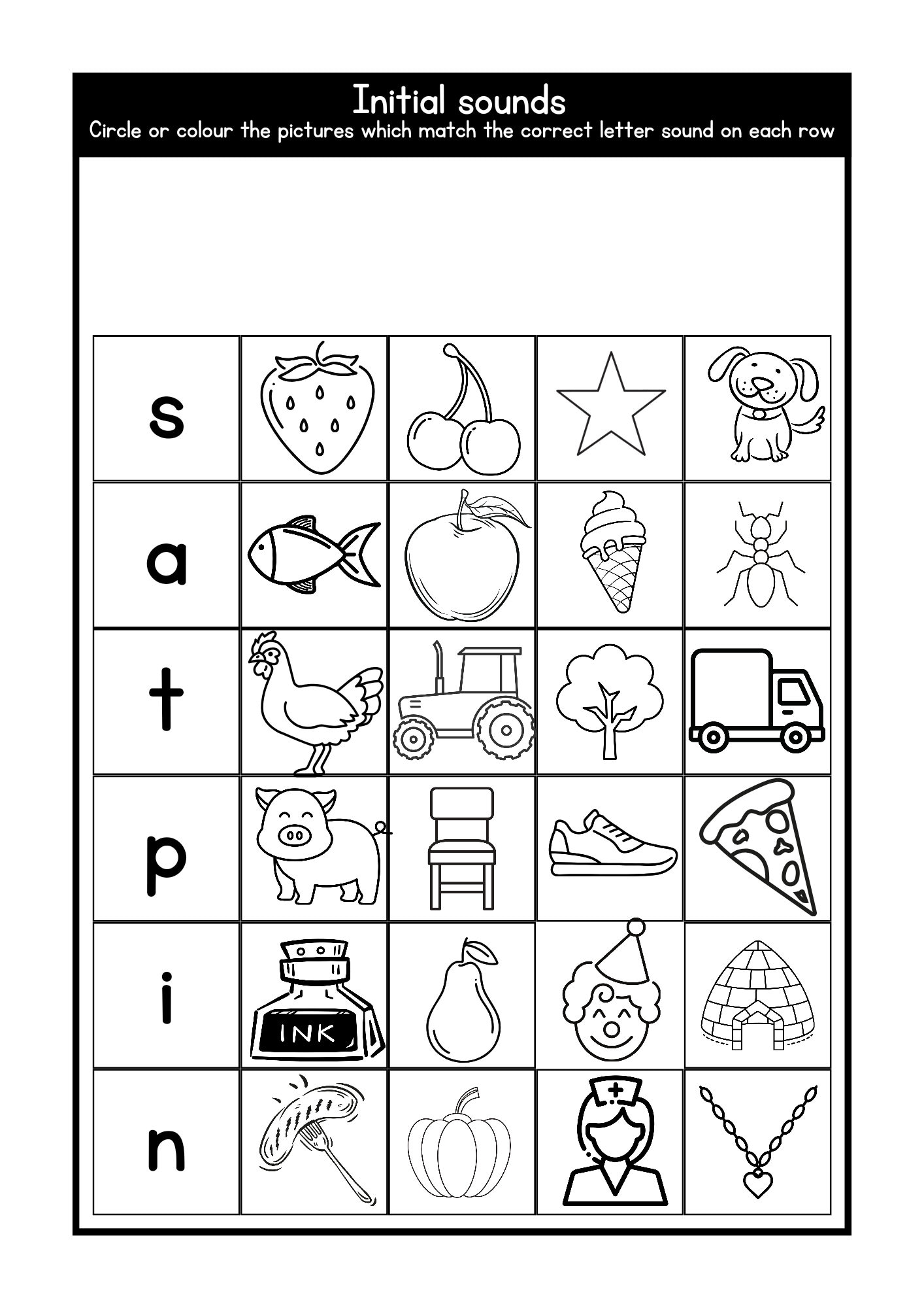 Phonics Worksheets, Group 1 SATPIN, Jolly Phonics, Beginning Sounds ...