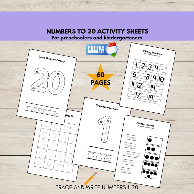 Trace and Write Numbers 1-20 Worksheets, Kindergarten Math, Preschool ...