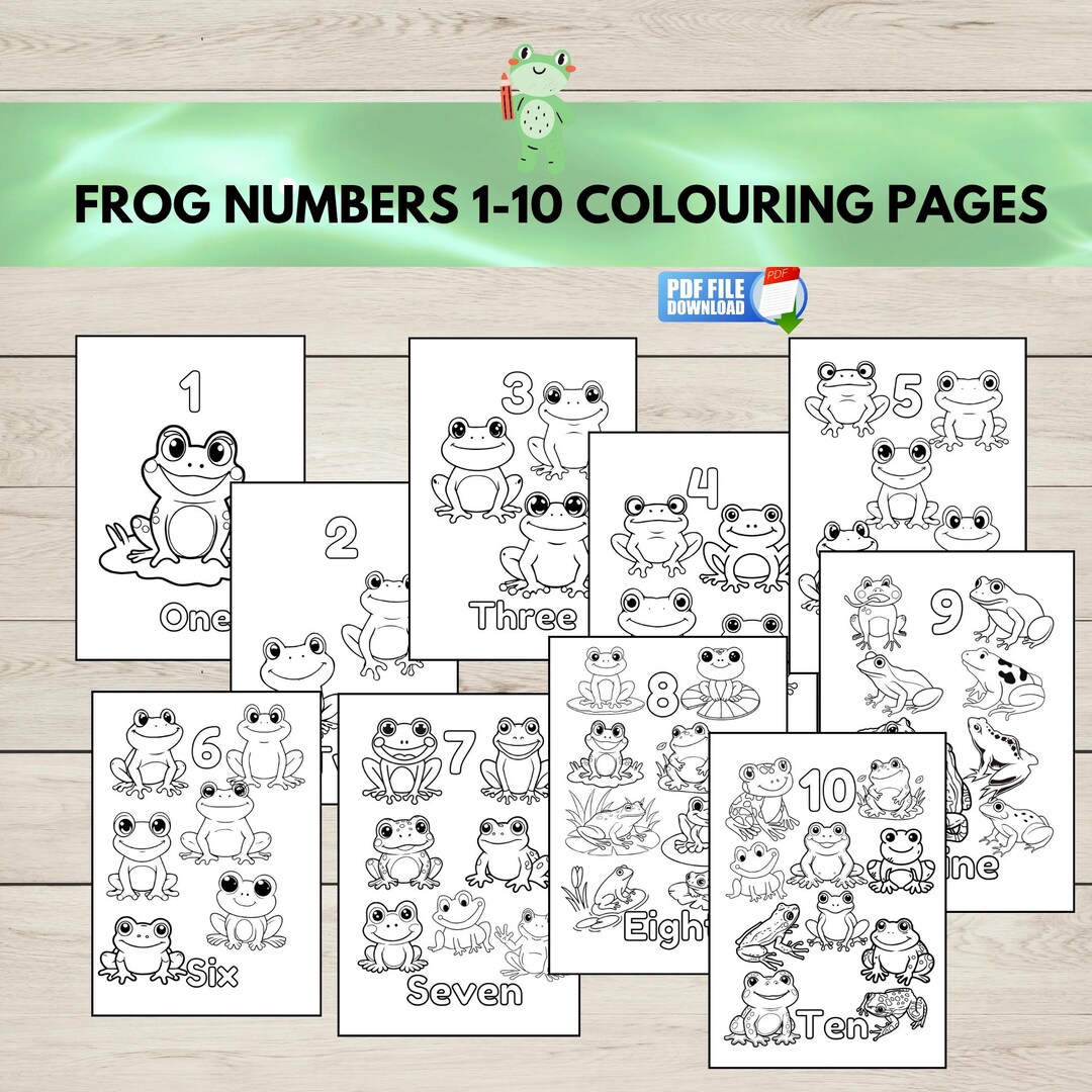 Frog Number Coloring Pages 1–10 Printable, Preschool Counting ...