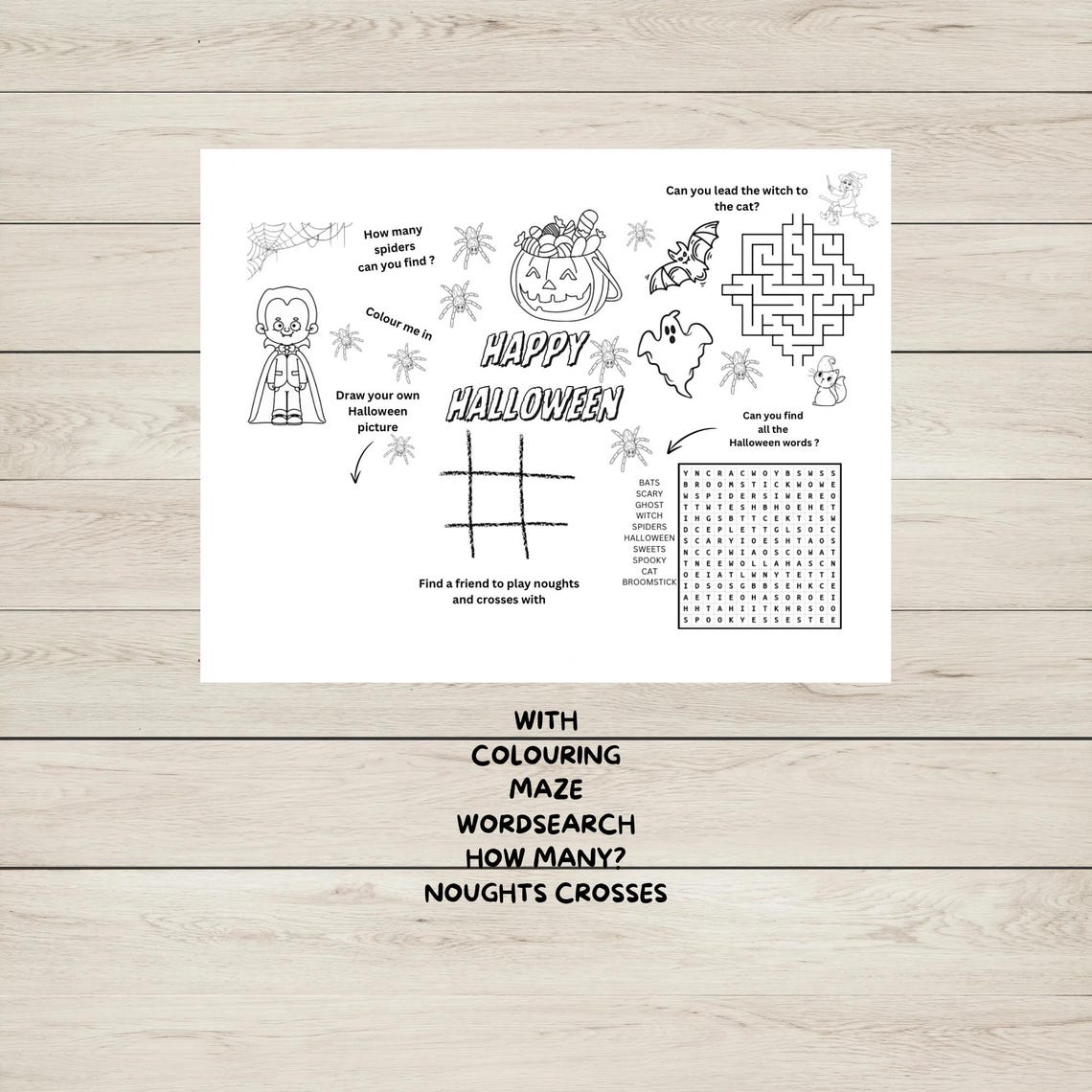 Kids Printable Halloween Activity Placemat, Halloween Activity Sheet ...