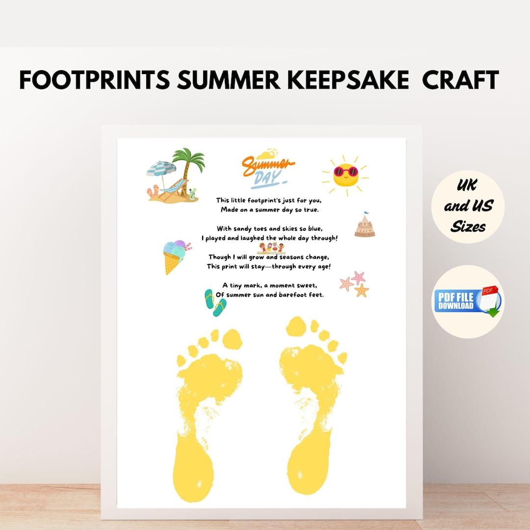 Summer Footprint Craft Printable, Kids Keepsake Summer Poem, DIY Summer ...