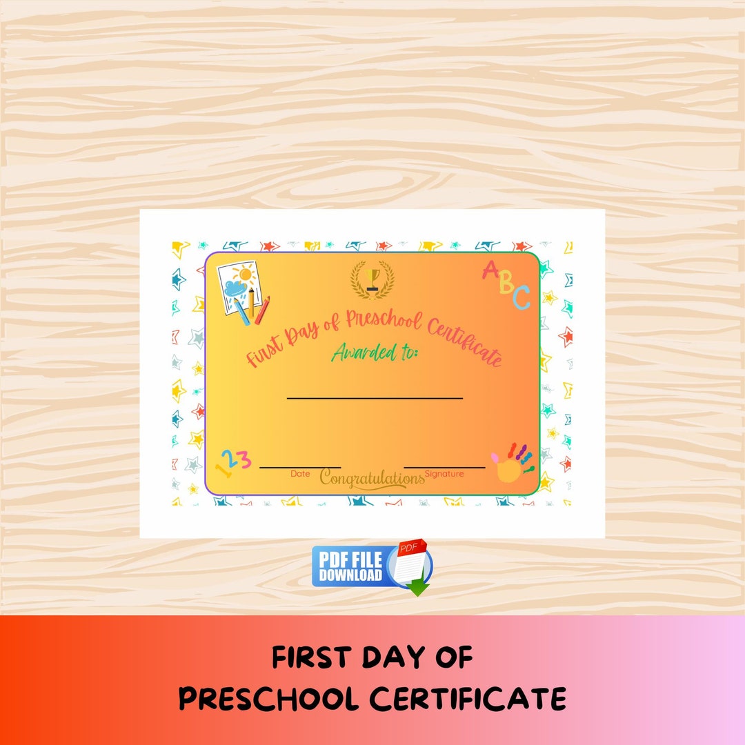 My Day at Preschool Certificate, Starting Preschool Award, First Day ...