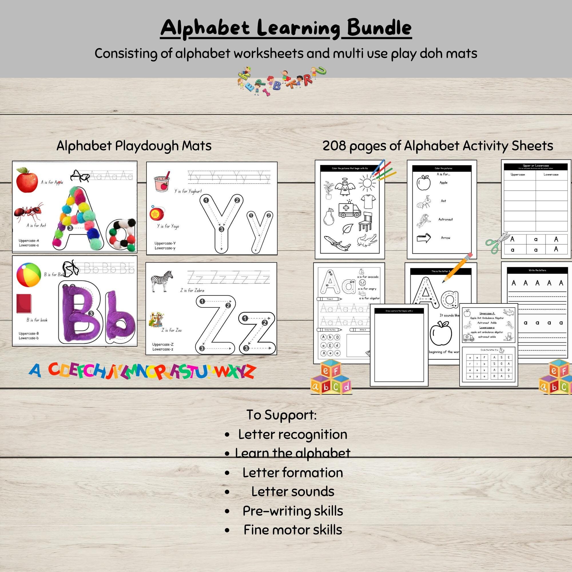 Alphabet Activity Learning Bundle, Preschool ABC Letter Tracing ...
