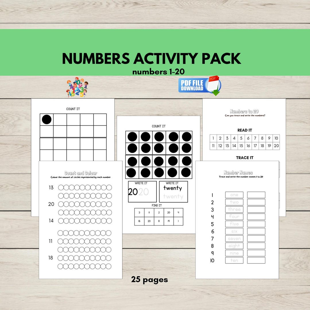 Number Activity Pack, Printable Number Worksheets 1-20, Preschool ...