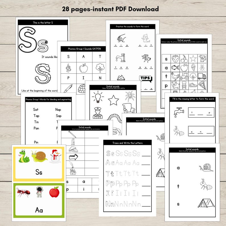 SATPIN Worksheets, Letter Sounds, CVC Words, Printable Group 1 Jolly ...