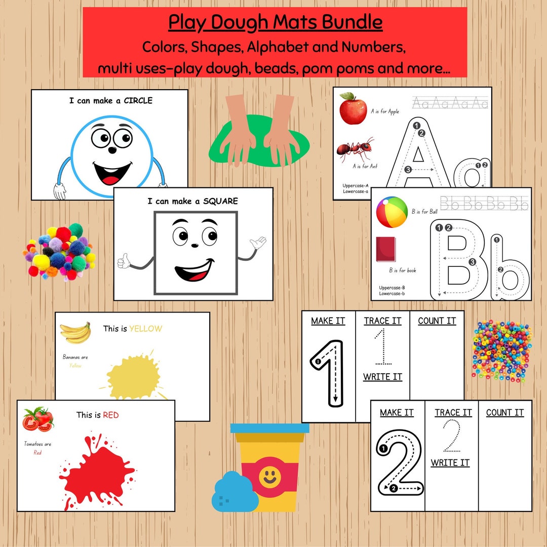 Play Dough Mats Bundle, Printable Play Doh Mats, Colors, Alphabet, Numbers, Shapes, Fine Motor ...