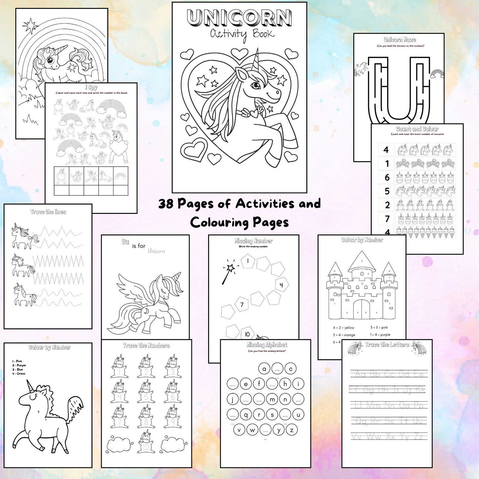 Unicorn Activity Book Printable PDF, Unicorn Coloring Sheets, Kids ...