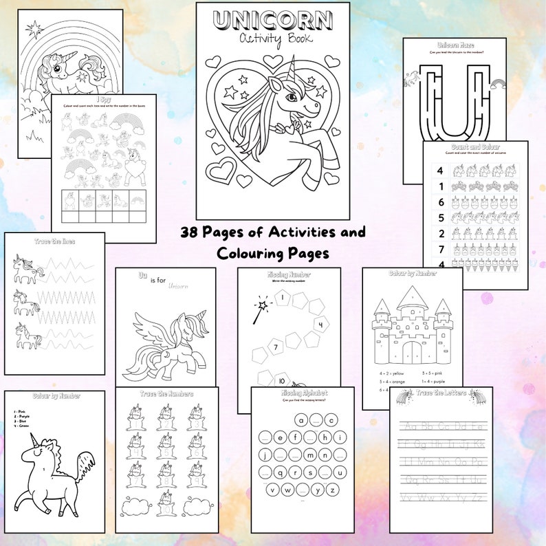 Unicorn Activity Book Printable PDF, Unicorn Coloring Sheets, Kids ...