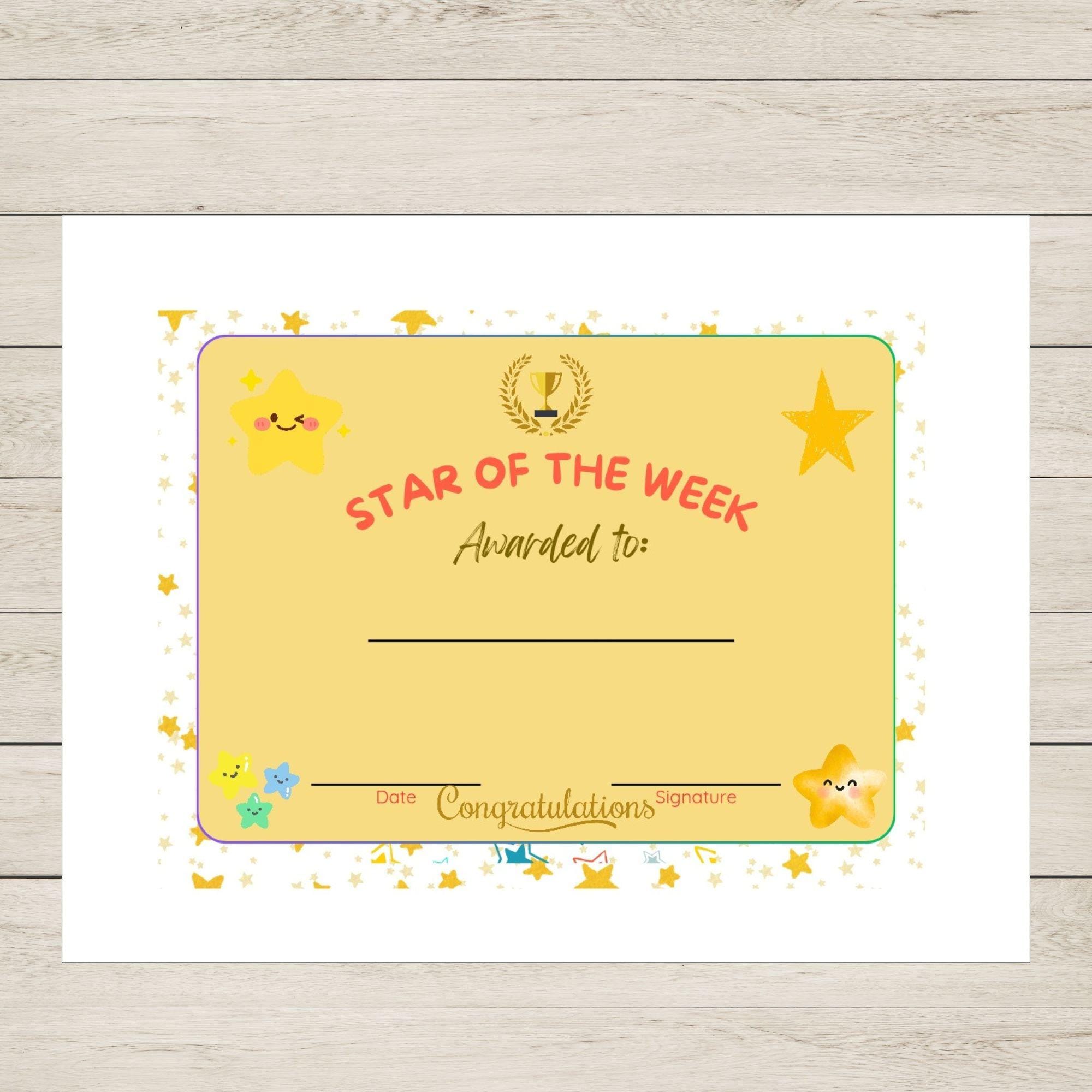 Star of the Week Certificate Printable, Student Award Template ...