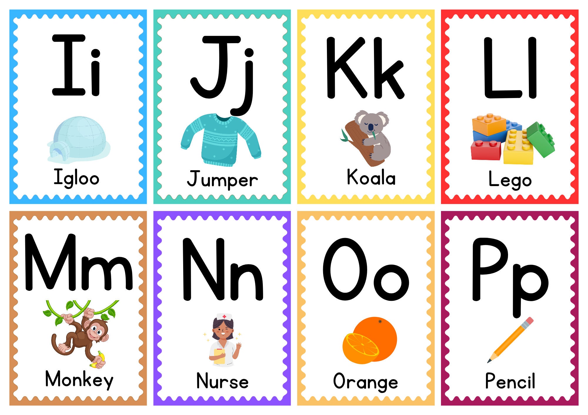 Colorful Alphabet Flash Cards, Learn the Alphabet, ABC Visual Cards ...