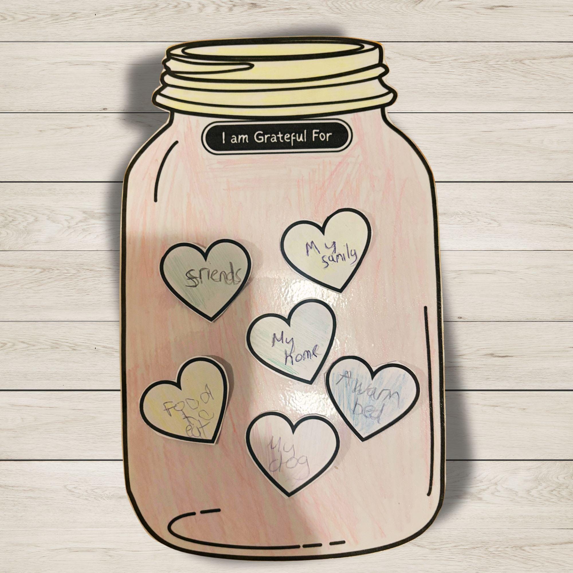 Gratitude Jar Printable Craft for Kids, Thankful Hearts Activity ...