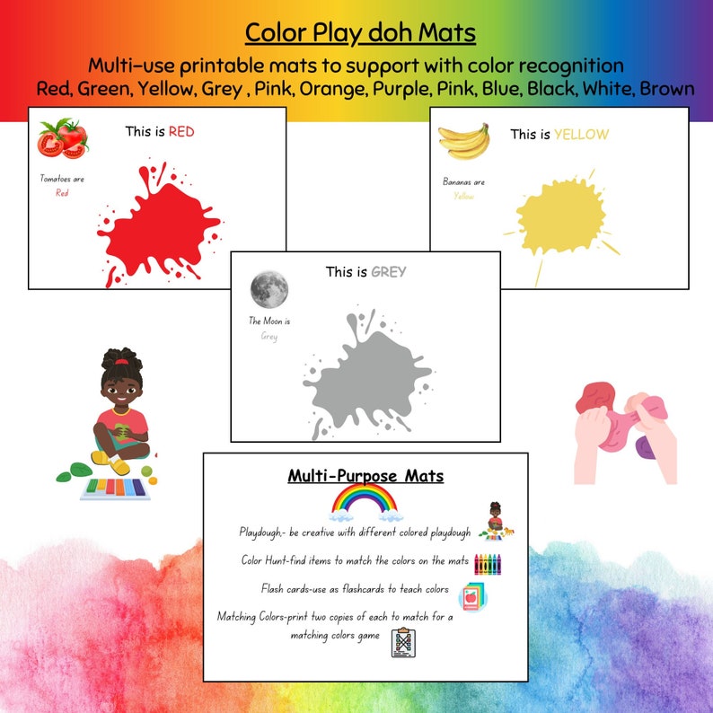 Colours Play Dough Mats Printable, Colours Learning Resource, Color ...