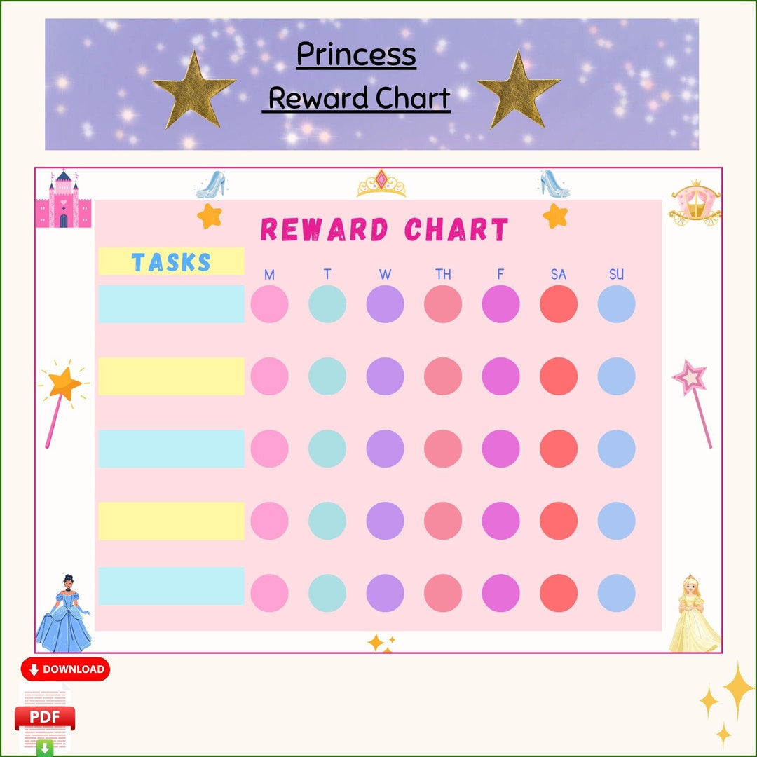 Princess Daily Chores Chart Printable, Kids Printable Sticker Reward ...