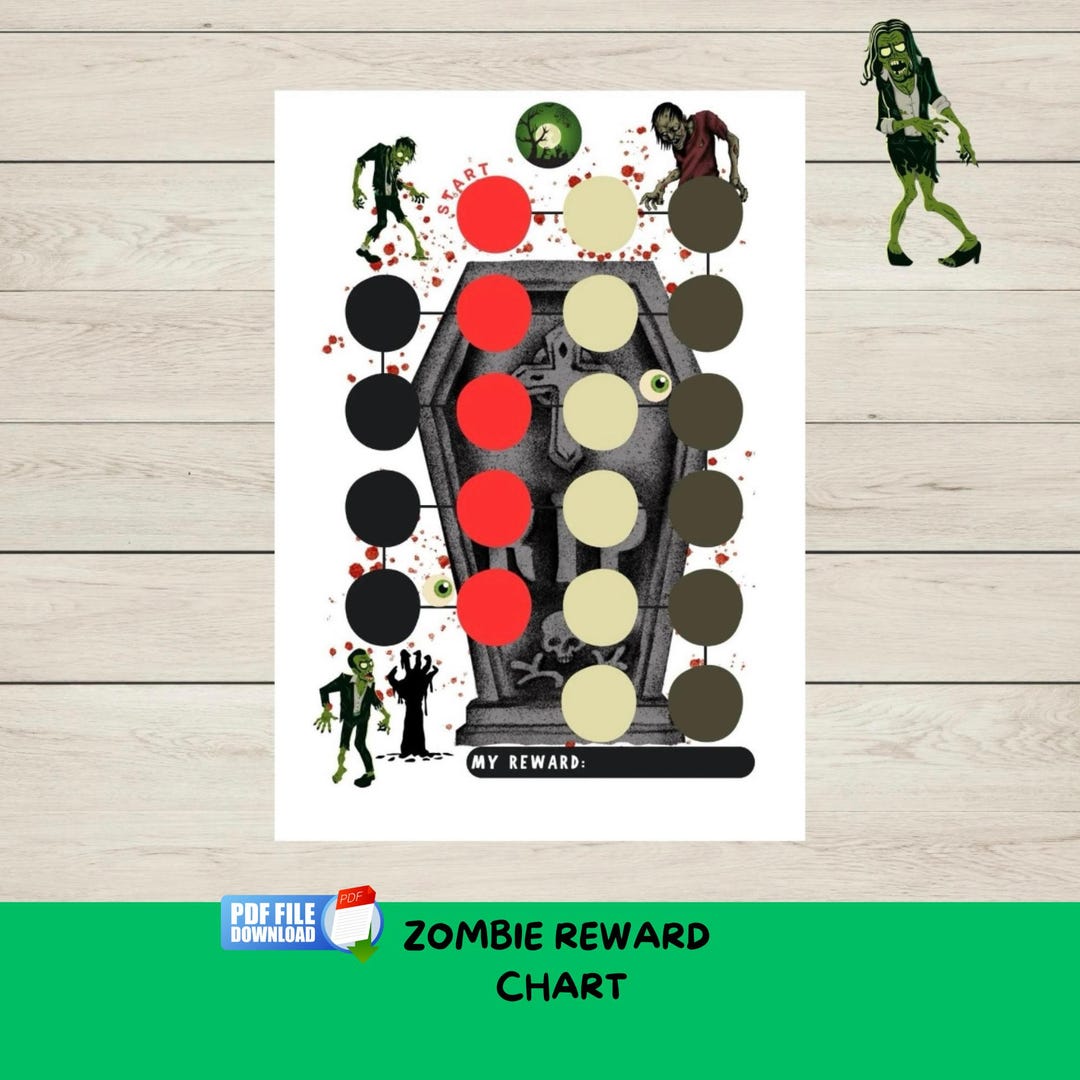 Zombie Printable Reward Chart, Zombies Potty Chart, Kids Behaviour ...