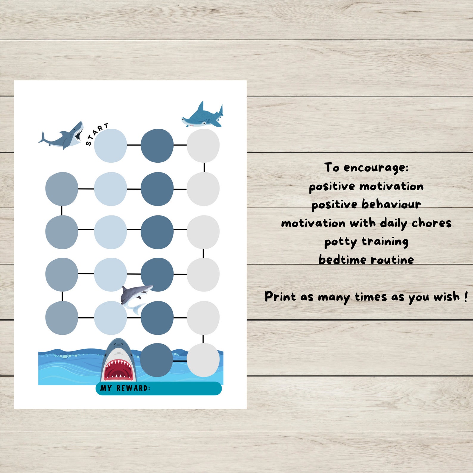Printable Shark Reward Chart for Kids ,ocean Theme Behavior Chart ...
