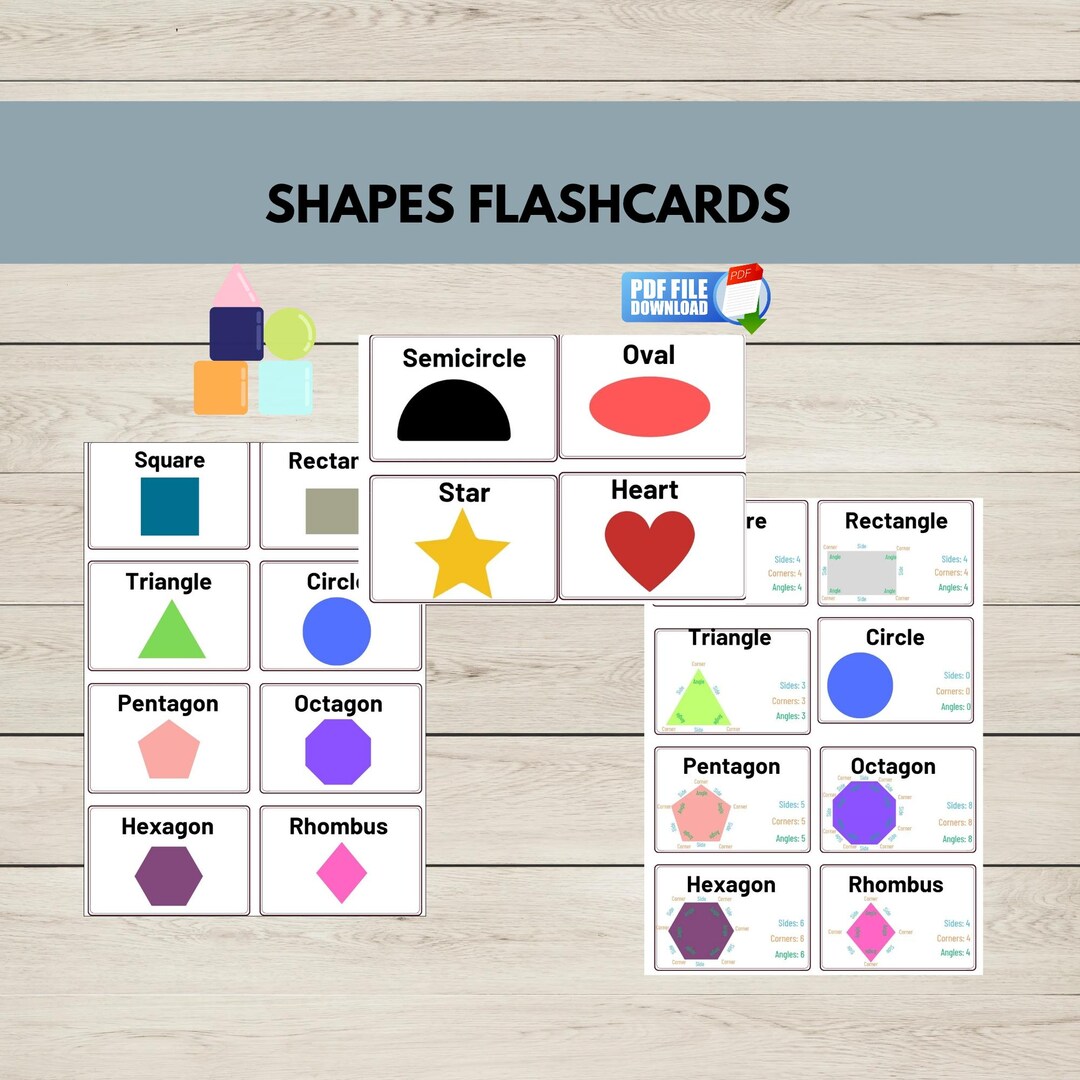 Basic 2D Shapes Flash Cards , Preschool Shape Cards, Kindergarten ...