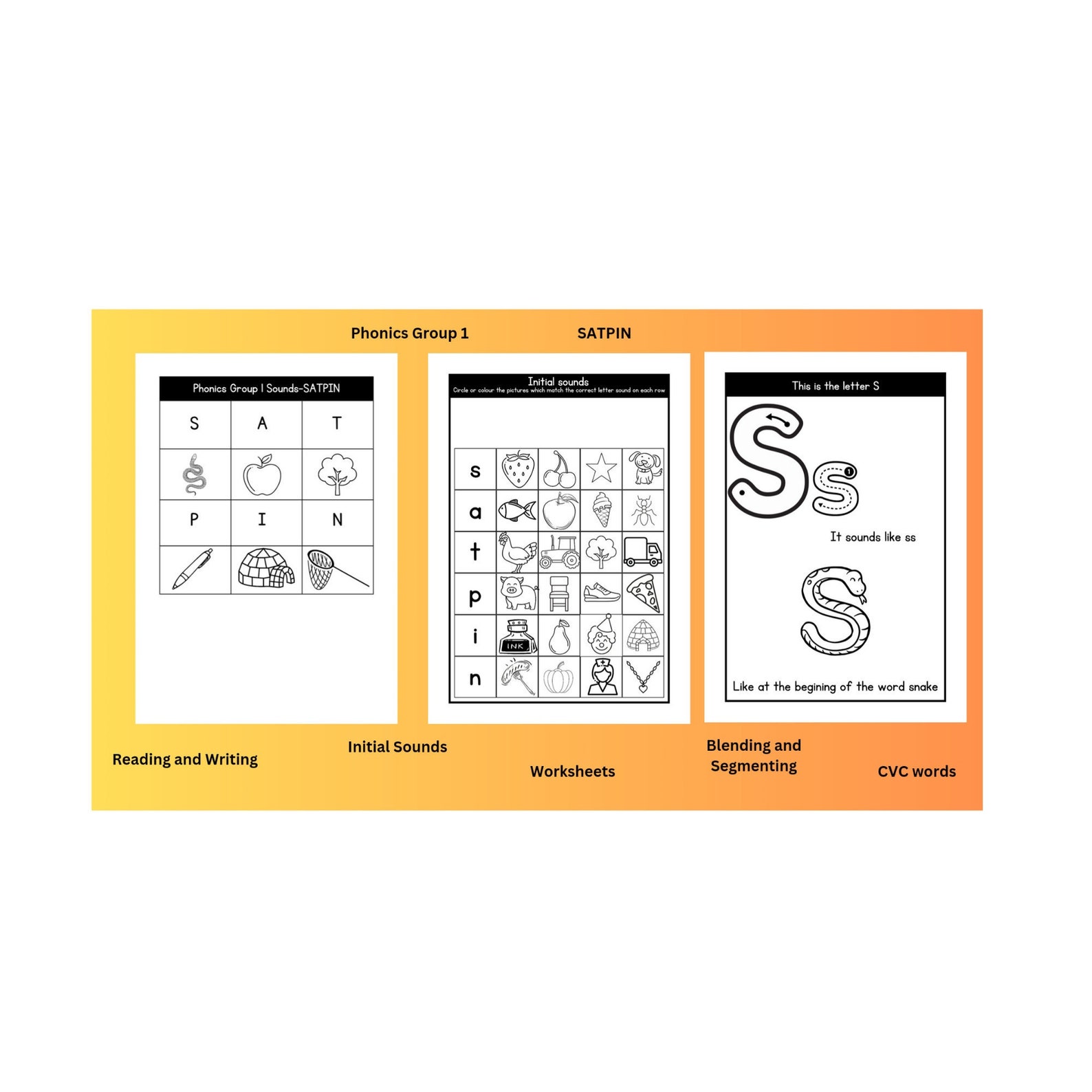 SATPIN Worksheets, Letter Sounds, CVC Words, Printable Group 1 Jolly ...