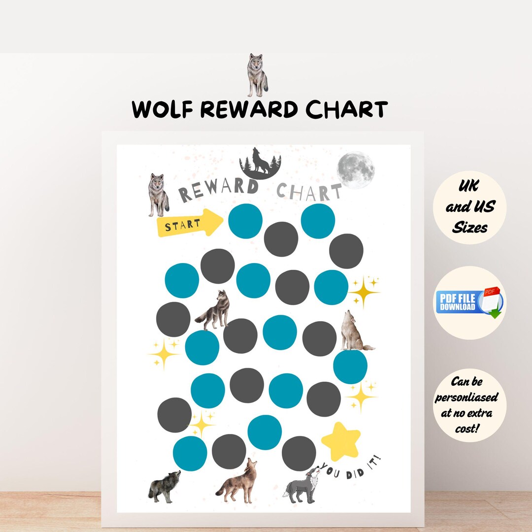 Wolf Reward Chart Printable, Wolves Sticker Chart for Kids Behaviour ...