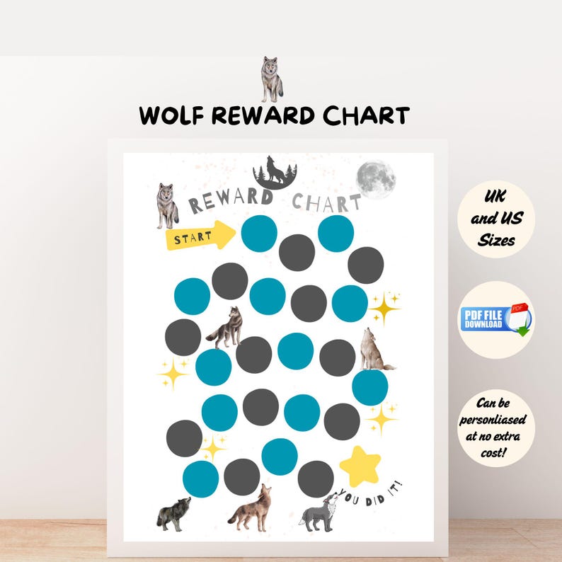 Wolf Reward Chart Printable, Wolves Sticker Chart for Kids Behaviour ...