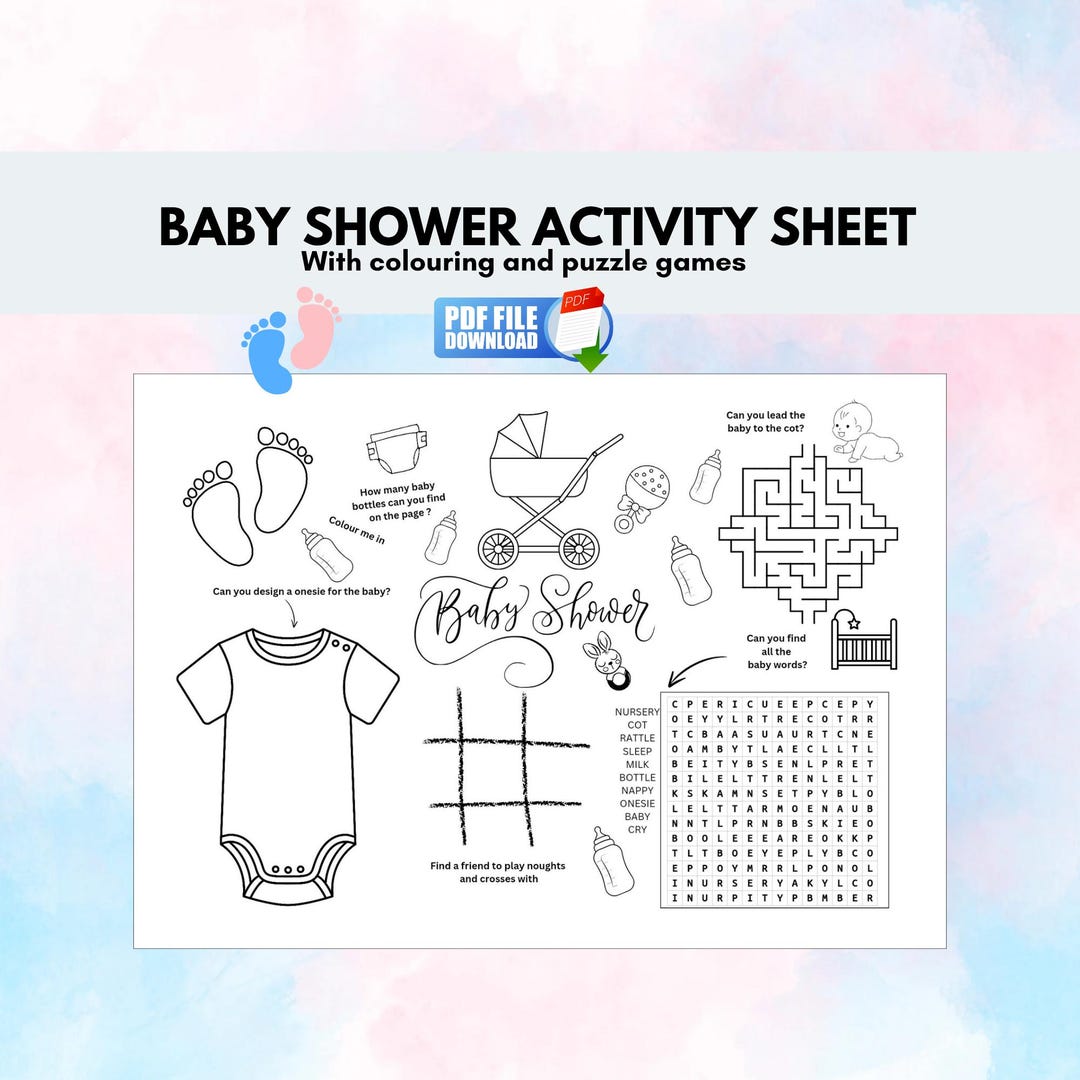 Baby Shower Activity Sheet, Printable Activity Placemat, Kids Baby ...