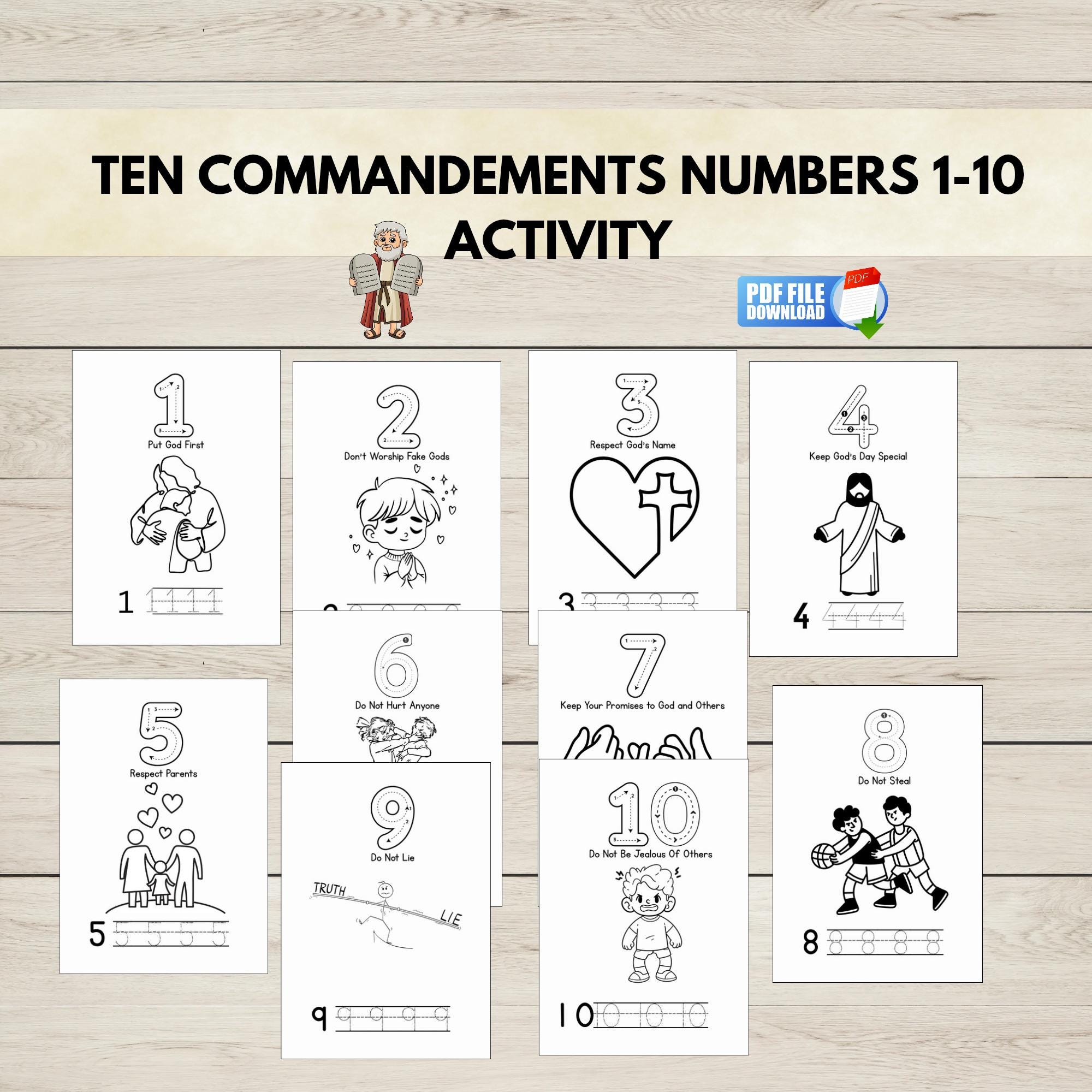 The Ten Commandments Numbers 1-10 Sunday School Activity, Printable 10 ...