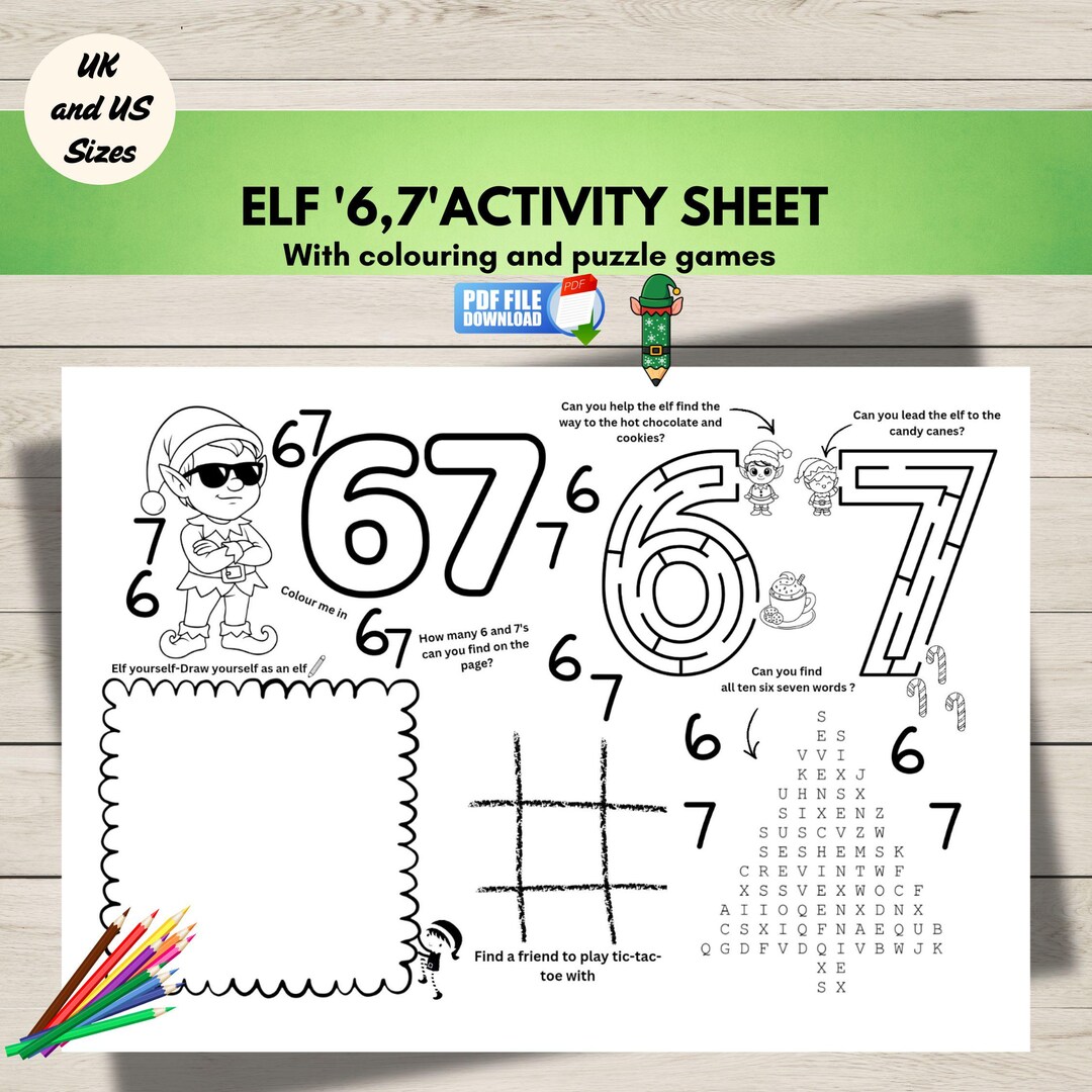 Printable Elf '6,7' Christmas Activity Sheet, Trending Kids Funny Six ...