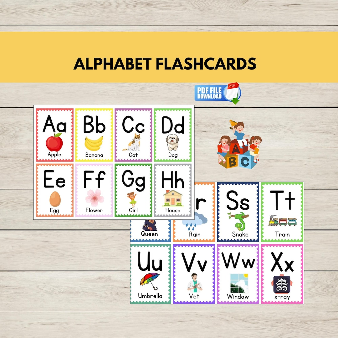 Colorful Alphabet Printable Flash Cards, ABC Visual Cards, Preschool ...