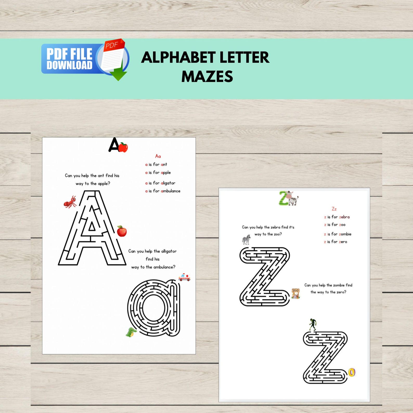 Alphabet Letter Maze Worksheets, ABC Maze Activity Sheets, A to Z ...