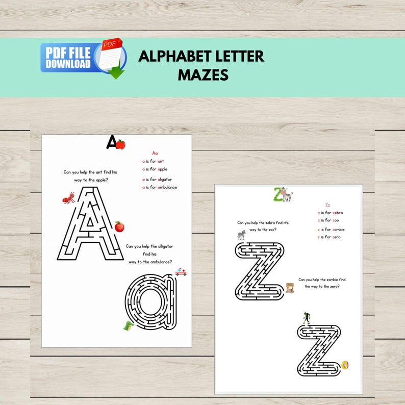 Alphabet Letter Maze Worksheets, ABC Maze Activity Sheets, A to Z ...